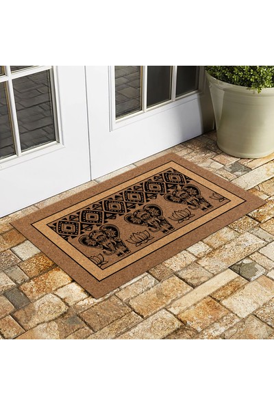 Karnaval Hasır Görünümlü Etnik Fil Figürlü Kapı Önü ve Ev Içi Paspası