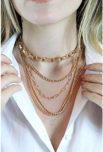 Tutti Collection Çelik Gold Çoklu Kombin Kolye Tutti Collection Çelik Gold Çoklu Kombin Kolye