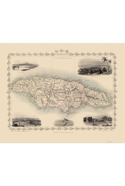 Hasyılmaz Jamaika Şehir Haritası Ahşap Çerçeveli Dekoratif Poster 90X60CM