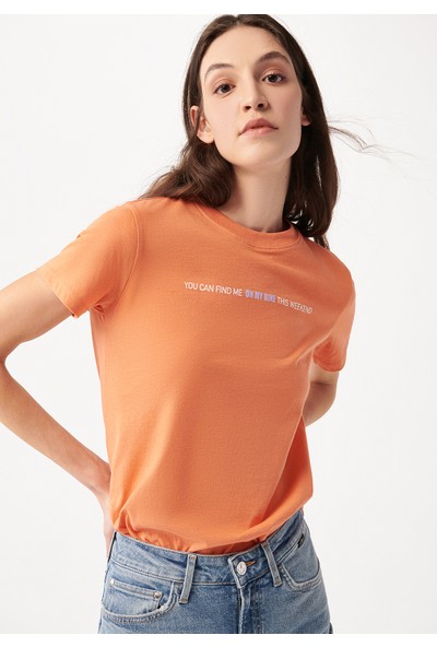 Mavi Bike Baskılı Turuncu Tişört