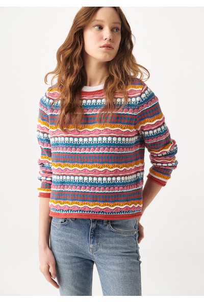 Mavi Jakarlı Turuncu Kazak