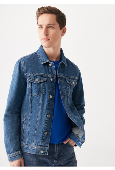 Mavi Frank Eskitilmiş Mavi Jean Ceket Mavi Frank Eskitilmiş Mavi Jean Ceket