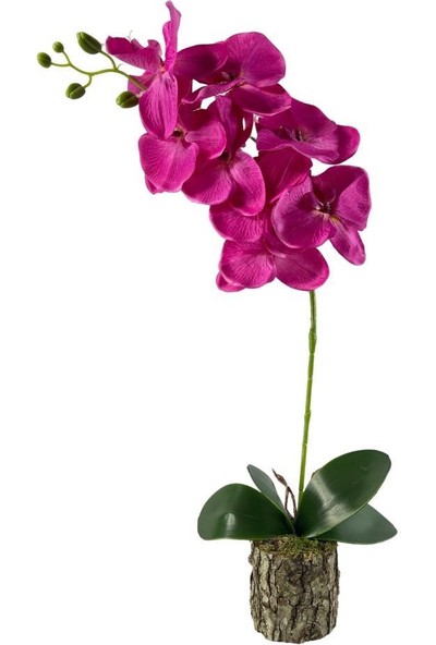 Yapay Çiçek Kütük Saksılı Tekdal Orkide Fuşya 50*30CM