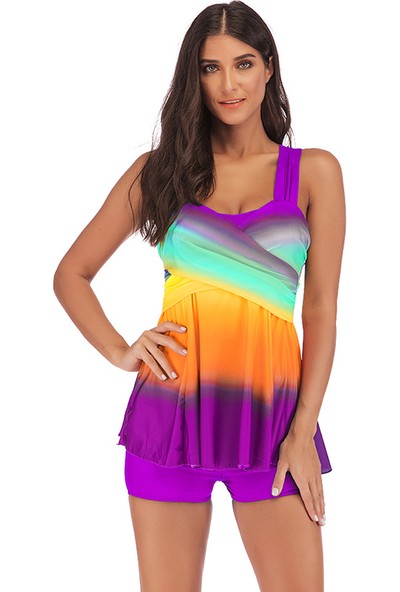 Vandor Girls Kadın Büyük Beden Degrade Bikini Tankini Takım (Yurt Dışından)