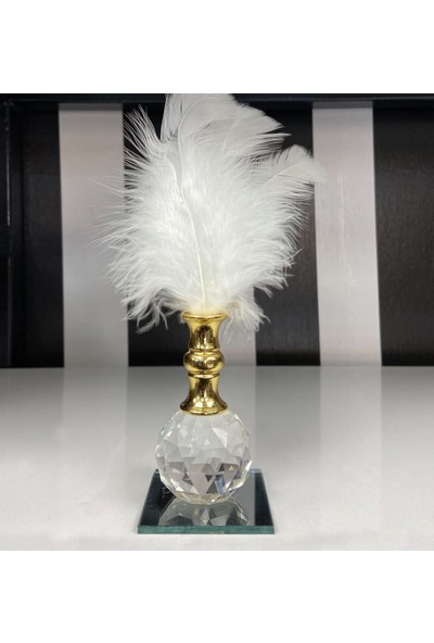 Beyaz Tüylü Gold Kristal Top Biblo