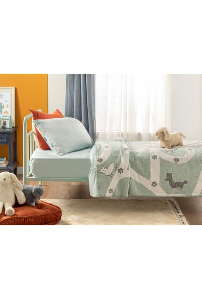 English Home Mini Dog Pamuklu Tek Kişilik Çocuk Battaniye 150X200 cm Yeşil