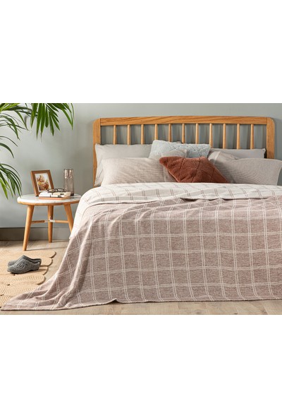 English Home Checks Soft Pamuklu Tek Kişilik Battaniye 150X200 cm Kahve