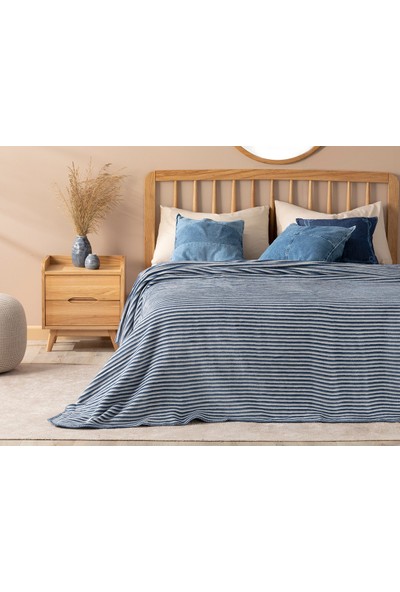 English Home Pinstripes Pamuklu Tek Kişilik Battaniye 150X200 cm Mavi