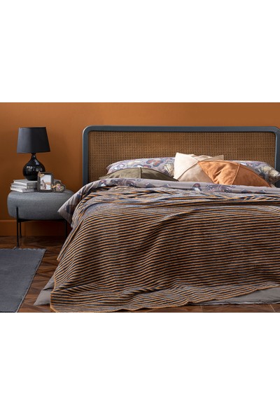 English Home Pinstripes Pamuklu Tek Kişilik Battaniye 150X200 cm Hardal