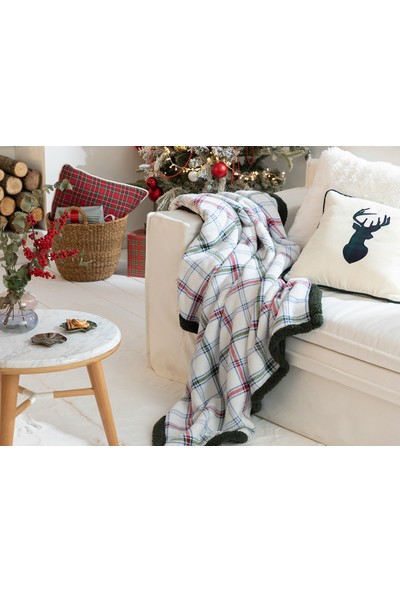 English Home Tattersall Sherpa Tv Battaniye 120X160 cm Beyaz