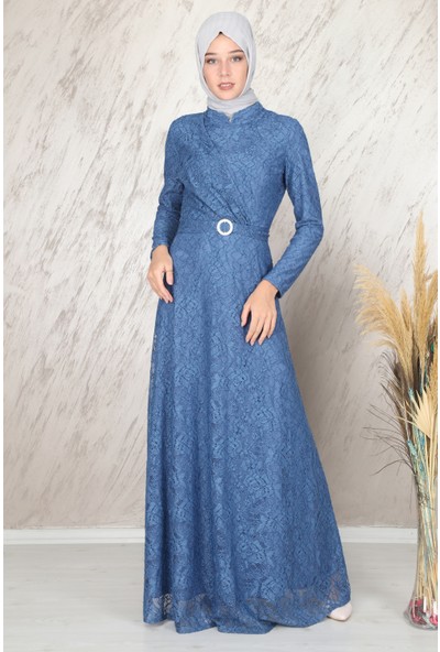 Moda Çizgi Ahunisa Tanem Abiye Indigo 6525