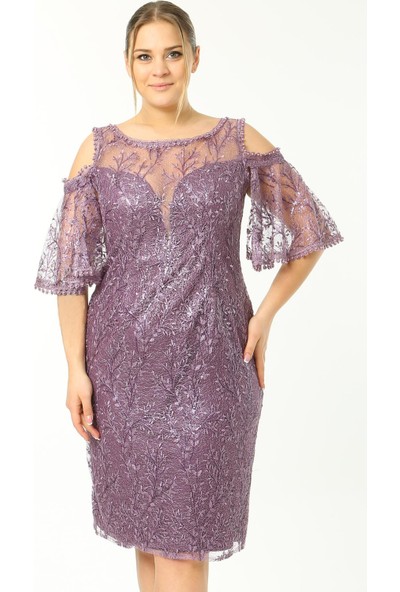 Ladies First Büyük Beden 3566 Lila Kısa Abiye Elbise Ladies First Büyük Beden 3566 Lila Kısa Abiye Elbise