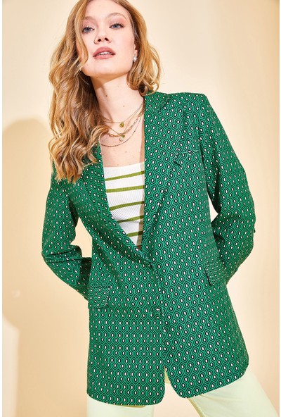 Yeşil Desenli Blazer Ceket 2KXK4-46010-08 Yeşil Desenli Blazer Ceket 2KXK4-46010-08