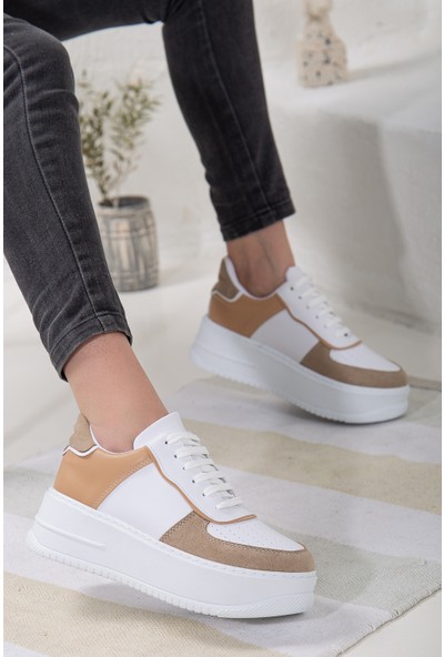 Mehmet Baran Beyaz Sneaker Yüksek Tabanlı 5 cm Spor Ayakkabı