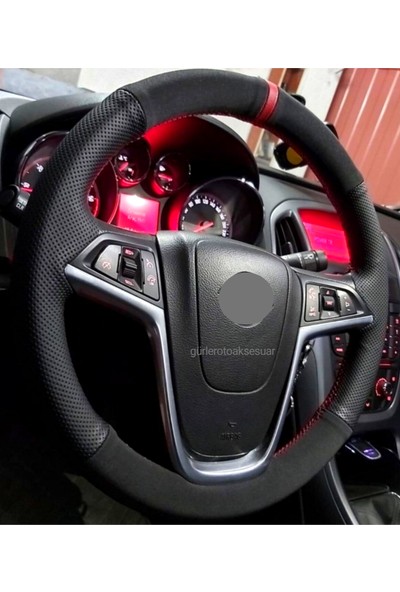 Gürler Oto Kılıf ve Aksesuar Opel Astra J Kırmızı Yüzük Nokta-Alkantra Dikme Direksiyon Kılıfı