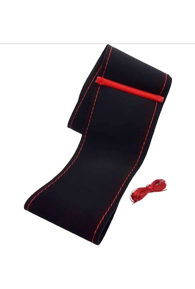 Gürler Oto Kılıf ve Aksesuar Seat Ibiza Alcantra Nubuk Kırmızı Yüzük Dikmeli Direksiyon Kılıfı