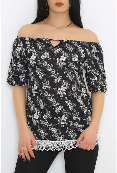 Madonya Yaka Bluz Siyahçiçekli - 8915.107.