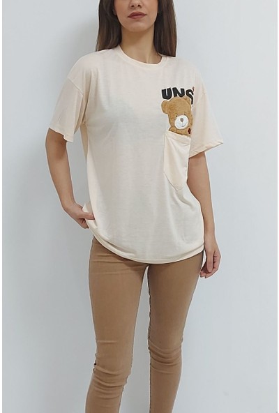 Ayıcık Işlemeli Tişört Somon