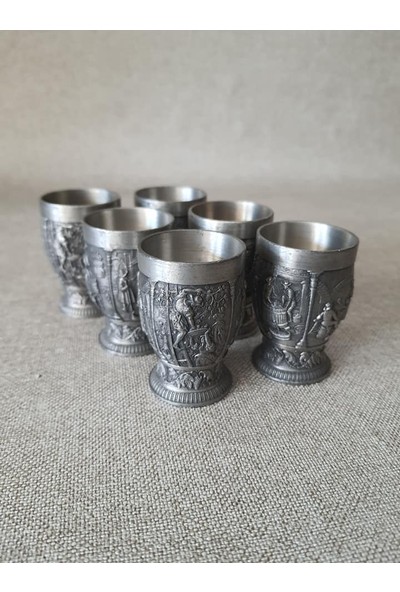 Antika Alman Kabartmalı Resim Zınn Bardak 6 Lı - 5.6cm