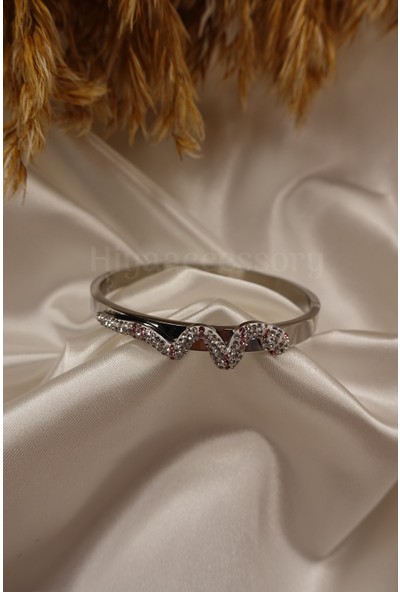 Hiya Accessory Çelik Yılan Detaylı Zirkon Taşlı Bilezik
