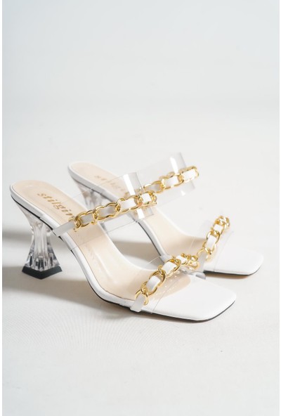 Basskan Kadın Lesf Beyaz Şeffaf Bant Taş Dataylı Şeffaf Ince Topuk Terlik Basskan Kadın Lesf Beyaz Şeffaf Bant Taş Dataylı Şeffaf Ince Topuk Terlik