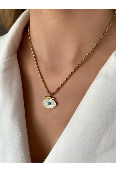 Çelik Nazar Boncuklu Ezme Zincir Kolye