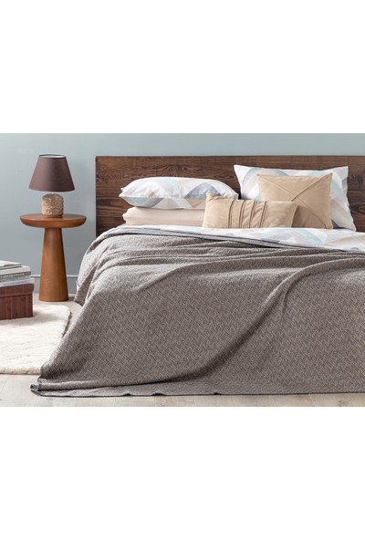 English Home Zigzag Pamuklu Tek Kişilik Battaniye 150 x 200 cm Antrasit - Bej