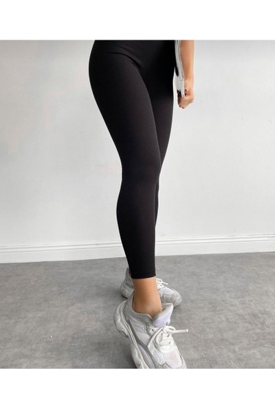 Bendehepsi Kadın Fitilli Ekstra Yüksek Bel Toparlayıcı Siyah Tayt
