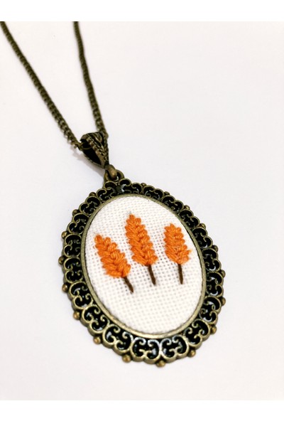 Örgüce Başak El Emeği Nakış Kolye Kadın Hediyelik Bijuteri Takı Aksesuar