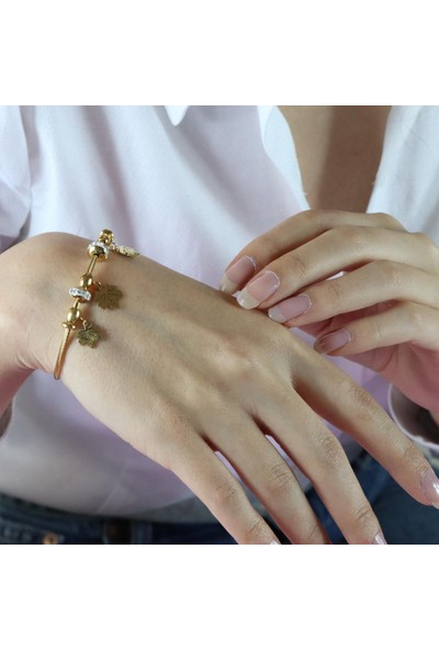 Tutti Collection Gold Çelik Yonca Desenli Kelepçe