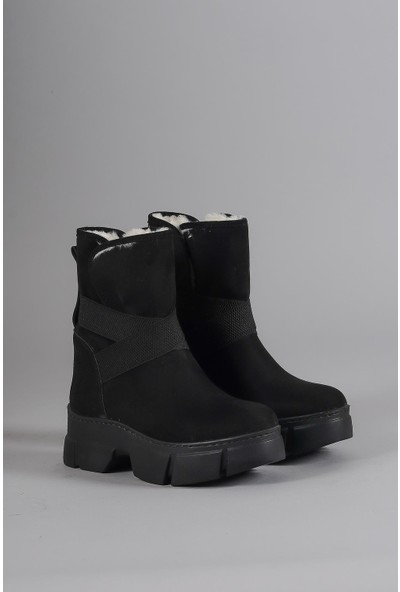 Basskan Kadın Siyah Elina Içi Kürklü Yaka Detaylı Süet Bot