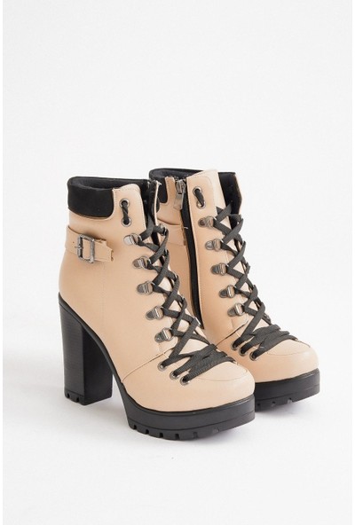 Basskan Kadın Nut Terna Cilt Bağcıklı Yüksek Topuklu Bot Basskan Kadın Nut Terna Cilt Bağcıklı Yüksek Topuklu Bot