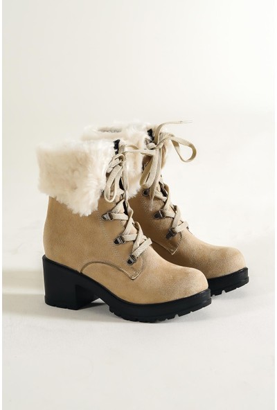 Basskan Kadın Ten Arven Kalın Kürk Detaylı Bağcıklı Zümrüt Bot Basskan Kadın Ten Arven Kalın Kürk Detaylı Bağcıklı Zümrüt Bot