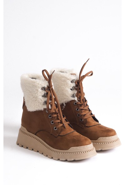 Basskan Kadın Taba Harl Süet Kürk Detaylı Bağcıklı Bot