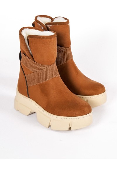 Basskan Kadın Taba Elina Içi Kürklü Yaka Detaylı Süet Bot