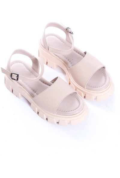 Basskan Kadın Nut Yüksek Taban Bilekten Bağlama Sandalet