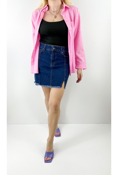 Modaonna Koyu Mavi Mini Kot Etek