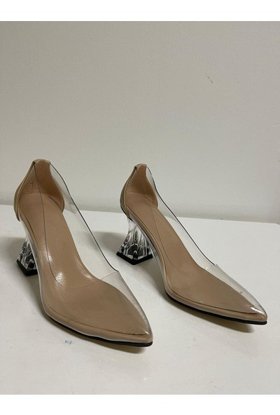 Basskan Kadın Nut Şeffaf Burgu Topuk Şeffaf Ayakkabı