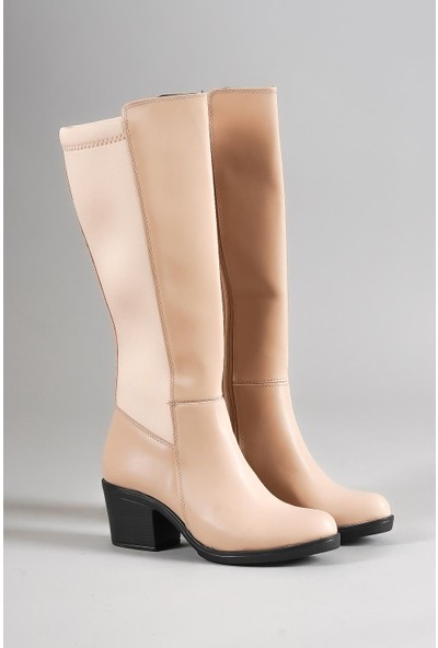 Basskan Kadın Ten Tiny Fermuarlı Cilt Çizme
