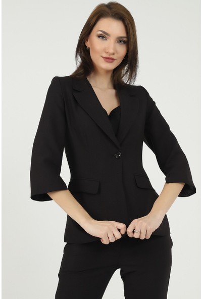 Mangosteen Siyah Tek Düğmeli Blazer Ceket Mangosteen Siyah Tek Düğmeli Blazer Ceket