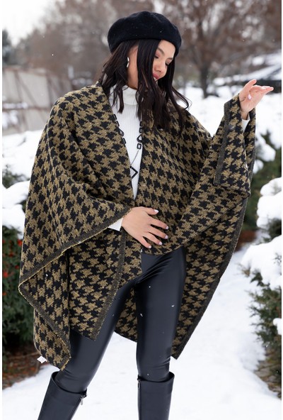 Lady Brunette Stone Kazayağı Panço Koyu Sarı