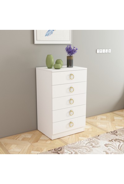 Arnetti Nova 5 Çekmeceli Komidin/şifonyer Beyaz 89,6X55X44 6cm Kolay Kurulum