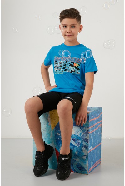 Lela Baskılı Elastik Bel Bantlı % 100 Pamuk 2'li Alt-Üst Takım Erkek Çocuk Takım 6189483