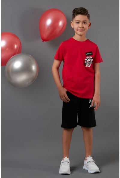 Lela Baskılı Elastik Bel Bantlı % 100 Pamuk 2'li Alt-Üst Takım Erkek Çocuk Takım 6189581