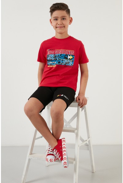 Lela Baskılı Elastik Bel Bantlı % 100 Pamuk 2'li Alt-Üst Takım Erkek Çocuk Takım 6189483