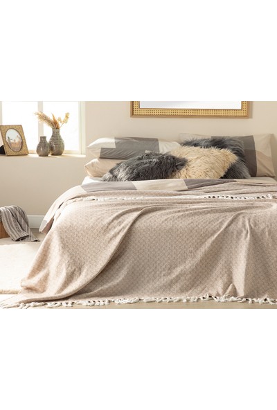 English Home Harmony Dokuma Çift Kişilik Yatak Örtüsü 240 x 260 cm Bej