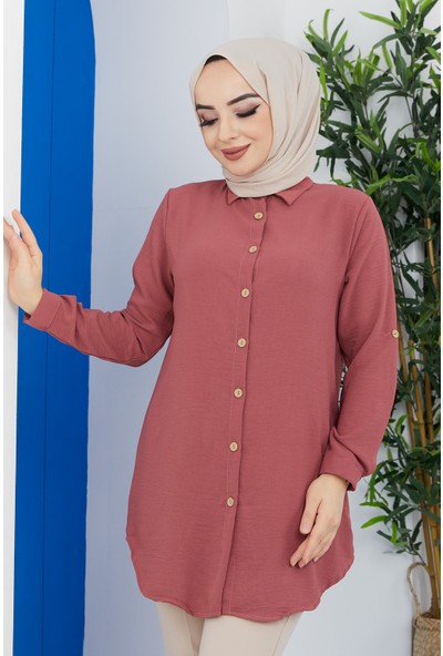 İmaj Butik Düğmeli Ayrobin Tesettür Tunik Gömlek Gül Kursu İmaj Butik Düğmeli Ayrobin Tesettür Tunik Gömlek Gül Kursu