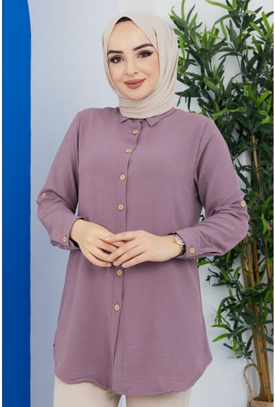 İmaj Butik Düğmeli Ayrobin Tesettür Tunik Gömlek Lila İmaj Butik Düğmeli Ayrobin Tesettür Tunik Gömlek Lila