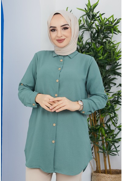 İmaj Butik Düğmeli Ayrobin Tesettür Tunik Gömlek Mint İmaj Butik Düğmeli Ayrobin Tesettür Tunik Gömlek Mint