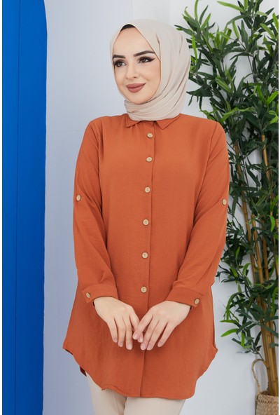 İmaj Butik Düğmeli Ayrobin Tesettür Tunik Gömlek Kiremit İmaj Butik Düğmeli Ayrobin Tesettür Tunik Gömlek Kiremit